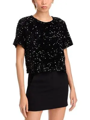 Steve Madden Cressa Sequined Velvet Top - Grey