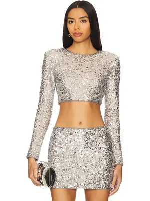 LOVERS AND FRIENDS Sequin Cropped Top - Disco Silver