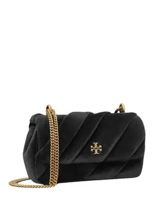 Tory Burch Mini Kira Draped Velvet Flap Bag Black
