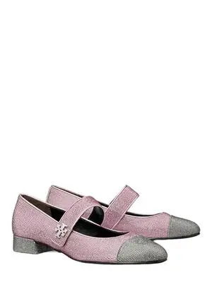 Tory Burch Tory Burch Cap-Toe Pavé Heeled Mary Jane Ballerinas Gray Stone/sparkle Pink