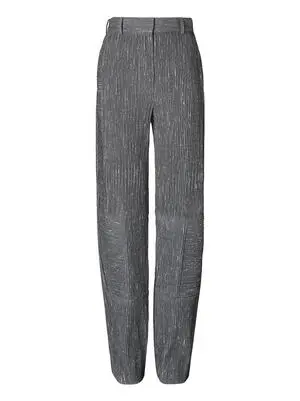 Tory Burch Wide-Leg Wool Trousers Charcoal/white