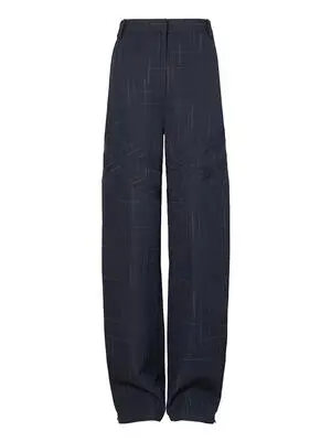 Tory Burch Wide-leg Wool Trousers - Dark Navy/copper
