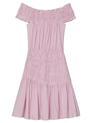 Tory Burch Smocked Cotton Mini Dress - Light Pink