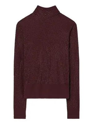 Tory Burch Embellished Viscose Jersey Turtleneck - Divine Burgundy