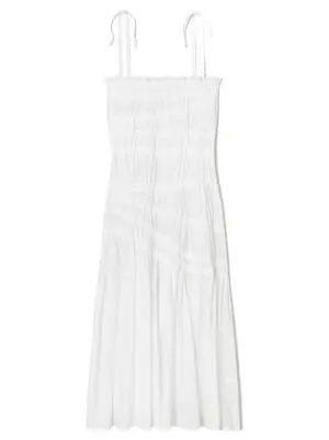 Tory Burch Smocked Cotton Dress - White