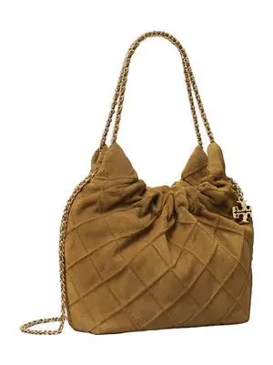 Tory Burch Mini Fleming Suede Drawstring Bag - Chicory Brown