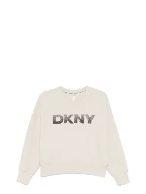 Dkny Sequined-logo Sweatshirt - Neutrals