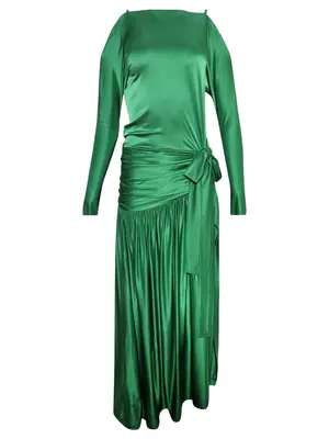 Rabanne Gathered Satin Maxi Dress - Green