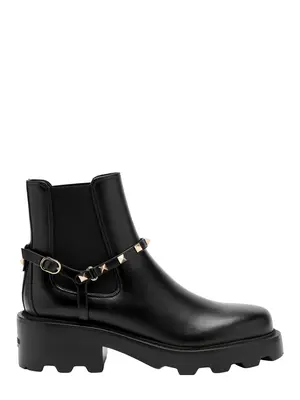 Valentino Garavani Rockstud Leather Ankle Boots - Black