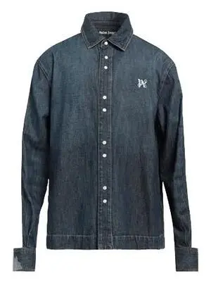 Palm Angels Denim Shirt With Side Stripe Detail - Blue