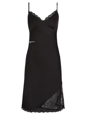 Karl Lagerfeld Lace-paneled Satin Dress - Black