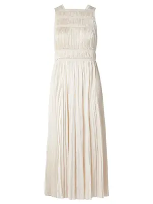 Ulla Johnson Elle Paneled Plissé-satin Midi Dress - Ecru