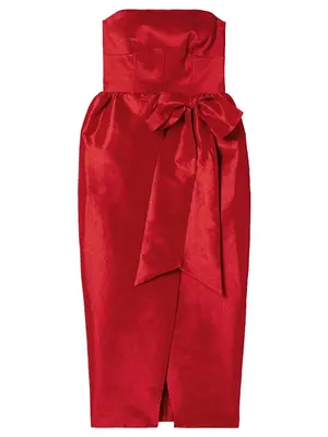 KIKA VARGAS Ava Bow-detailed Taffeta Midi Dress - Red