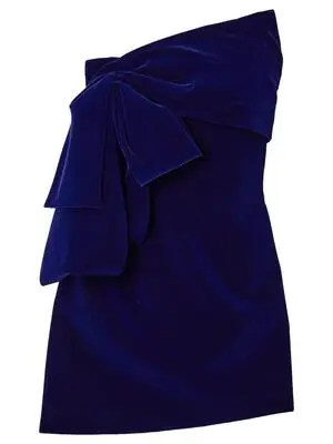 Givenchy Asymmetric Velvet Bustier Mini Dress With Bow Detail - Blue