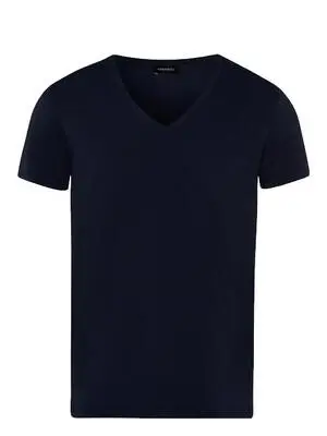 Hanro Cotton Superior Fitted V-neck Cotton T-shirt - Midnight Navy