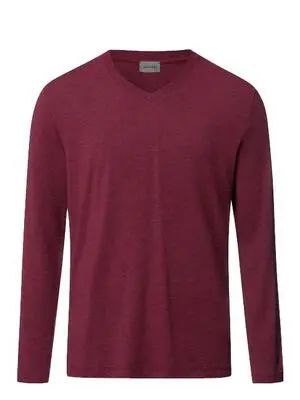 Hanro Long Sleeve V-neck Top - Cabernet Melange