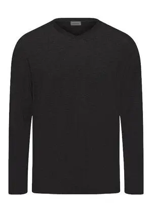 Hanro Long Sleeve V-neck Top - Caviar