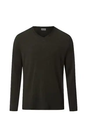 Hanro Long Sleeve V-neck Top - Earthy Ink Melange