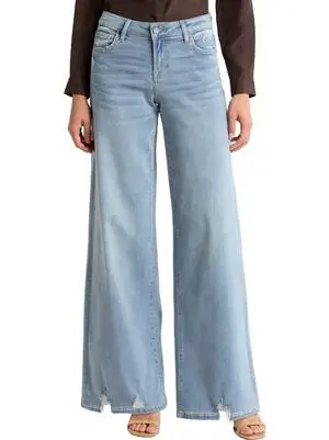 HIDDEN JEANS Chewed Hem Wide Leg Jeans - Light Wash