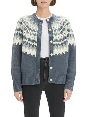 FAVORITE DAUGHTER The Snowed In Fair Isle Merino Wool & Cashmere Blend Cardigan - Charcoal