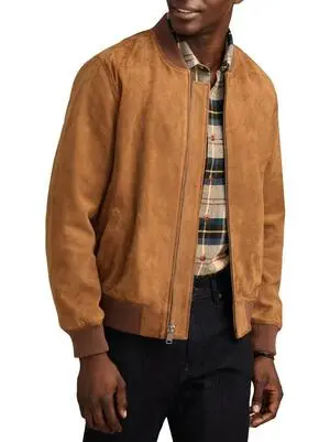 Lucky Brand Suede Bomber Jacket - Dark Tan