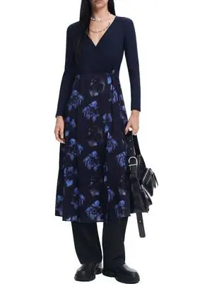 Desigual Philadelphia Long Sleeve Wrap Dress - Blue