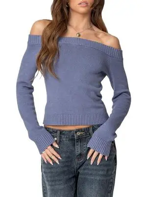 EDIKTED Elona Off-the-shoulder Knit Top - Blue