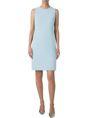 Akris Virgin Wool Crepe Sheath Dress - Stone Blue