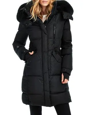 Sam. SAM. Luxe Highway Down Puffer Jacket With Genuine Shearling Trim Matte Black