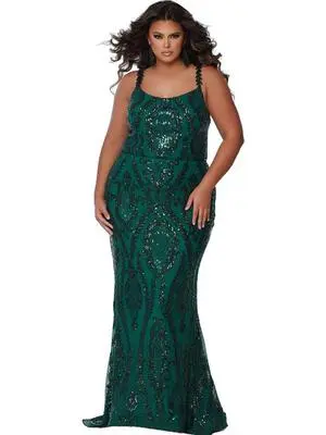 SYDNEY'S CLOSET Sydney's Closet Plus Size Sequin Mermaid Evening Gown Forest