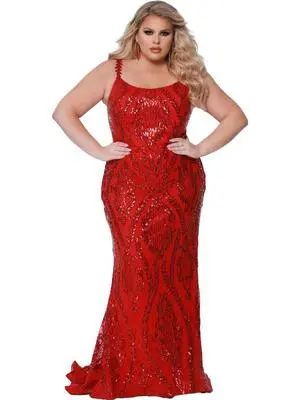 SYDNEY'S CLOSET Sydney's Closet Plus Size Sequin Mermaid Evening Gown Red
