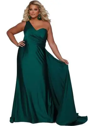 SYDNEY'S CLOSET Sydney's Closet One-Shoulder A-Line Gown With Cape Effect