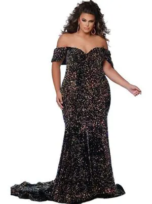 SYDNEY'S CLOSET Johnathan Kayne Sequin Velvet Fitted Gown - Supernova