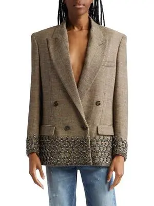 STELLA MCCARTNEY Oversized Herringbone Wool Blend Blazer