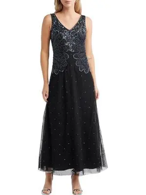 Pisarro Nights Pisarro Nights Beaded Sleeveless Chiffon Dress Black