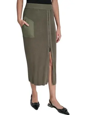 Dkny Zipper Slit Midi Sweater Skirt - City Taupe