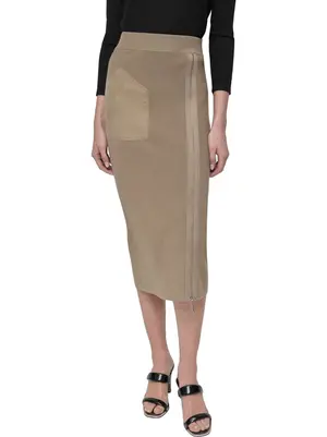 Dkny DKNY Zipper Slit Midi Sweater Skirt Taupe
