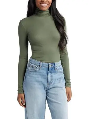 Bp. BP. Turtleneck Ribbed Top Green Beetle