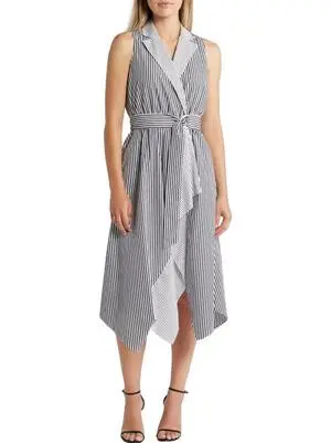 Anne Klein Belted Wrap Midi Dress - Anne White/ Anne Black