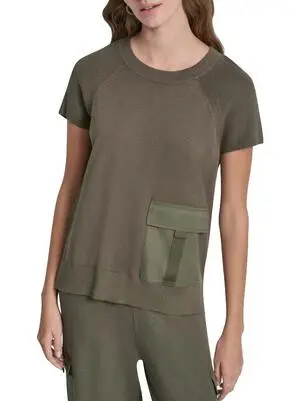 Dkny Satin Pocket Short Sleeve Sweater - City Taupe