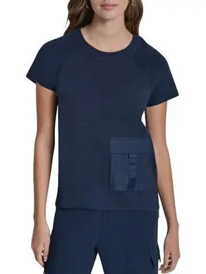 Dkny Satin Pocket Short Sleeve Sweater - Hudson Blue