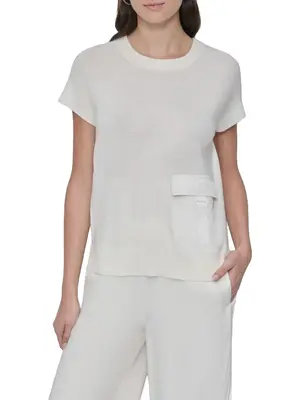 Dkny Satin Pocket Short Sleeve Sweater - Ivory