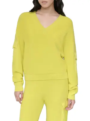 Dkny DKNY Cargo Sleeve Ribbed Sweater Acid Yellow