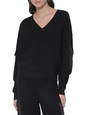 Dkny Cargo Sleeve Ribbed Sweater - Black