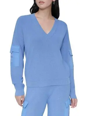 Dkny DKNY Cargo Sleeve Ribbed Sweater Blue Bell