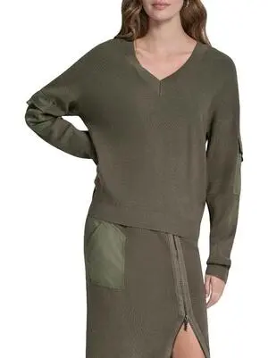 Dkny Cargo Sleeve Ribbed Sweater - City Taupe