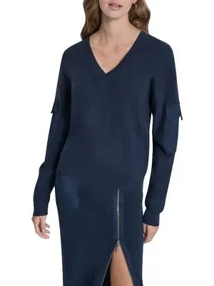 Dkny Cargo Sleeve Ribbed Sweater - Hudson Blue