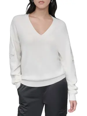 Dkny DKNY Cargo Sleeve Ribbed Sweater Ivory