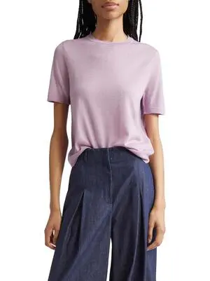 Lafayette 148 New York Short Sleeve Cashmere Crewneck Sweater - Lavender Tint