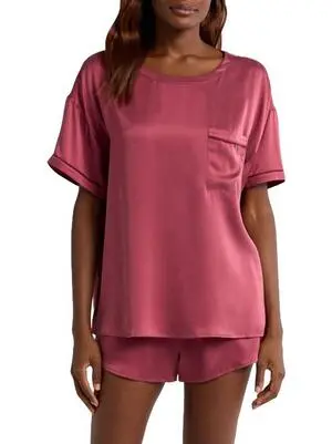 Lunya Washable Silk Short Pajamas Winter Rose/ Calliope Wine